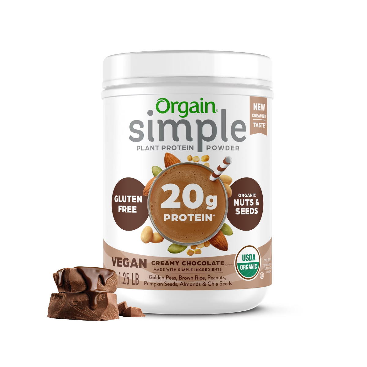 Orgain Organic Simple Ingredient Plant Based Protein Powder Chocolate ...